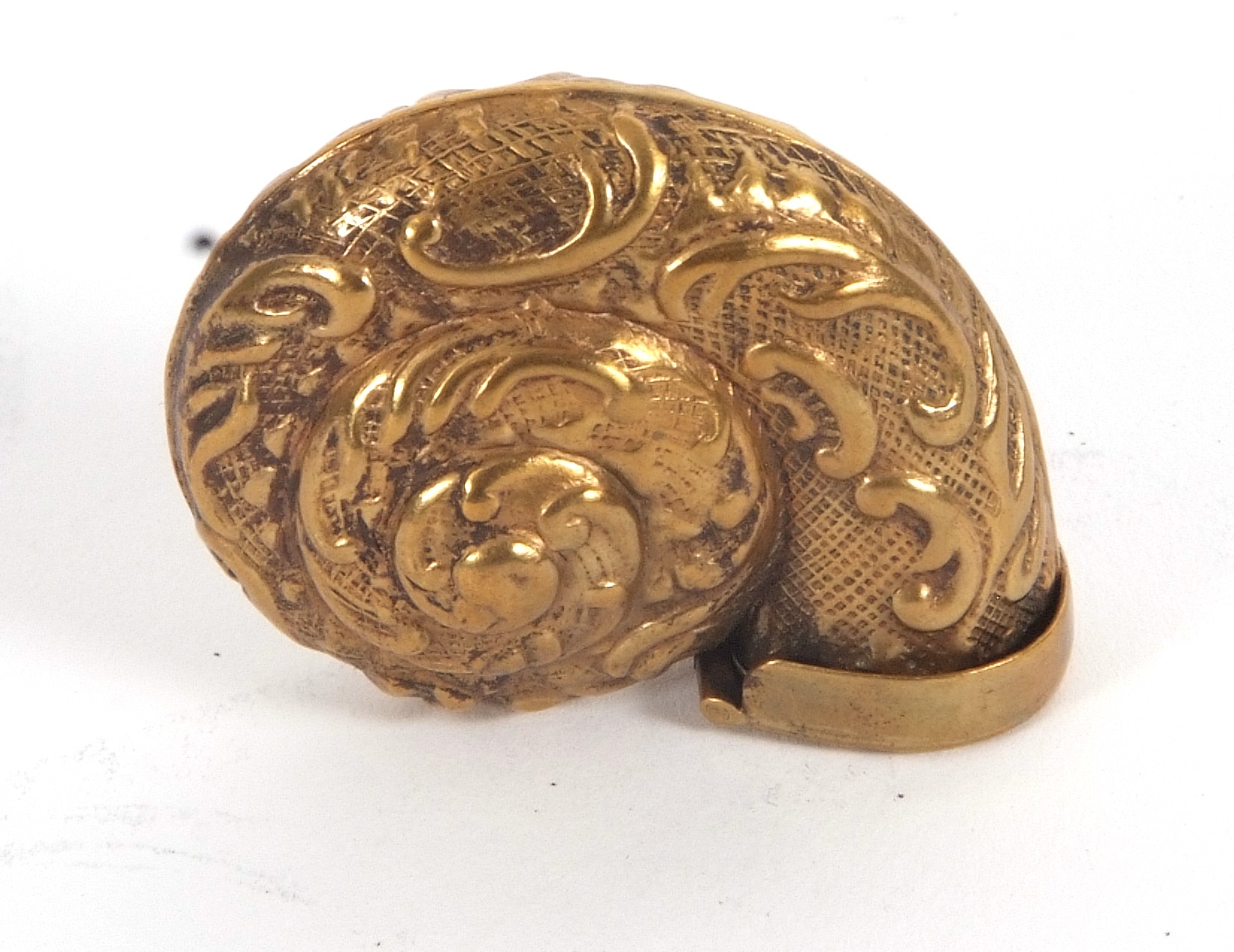 Lot 229 - An antique brass Nautilus shell snuff box,