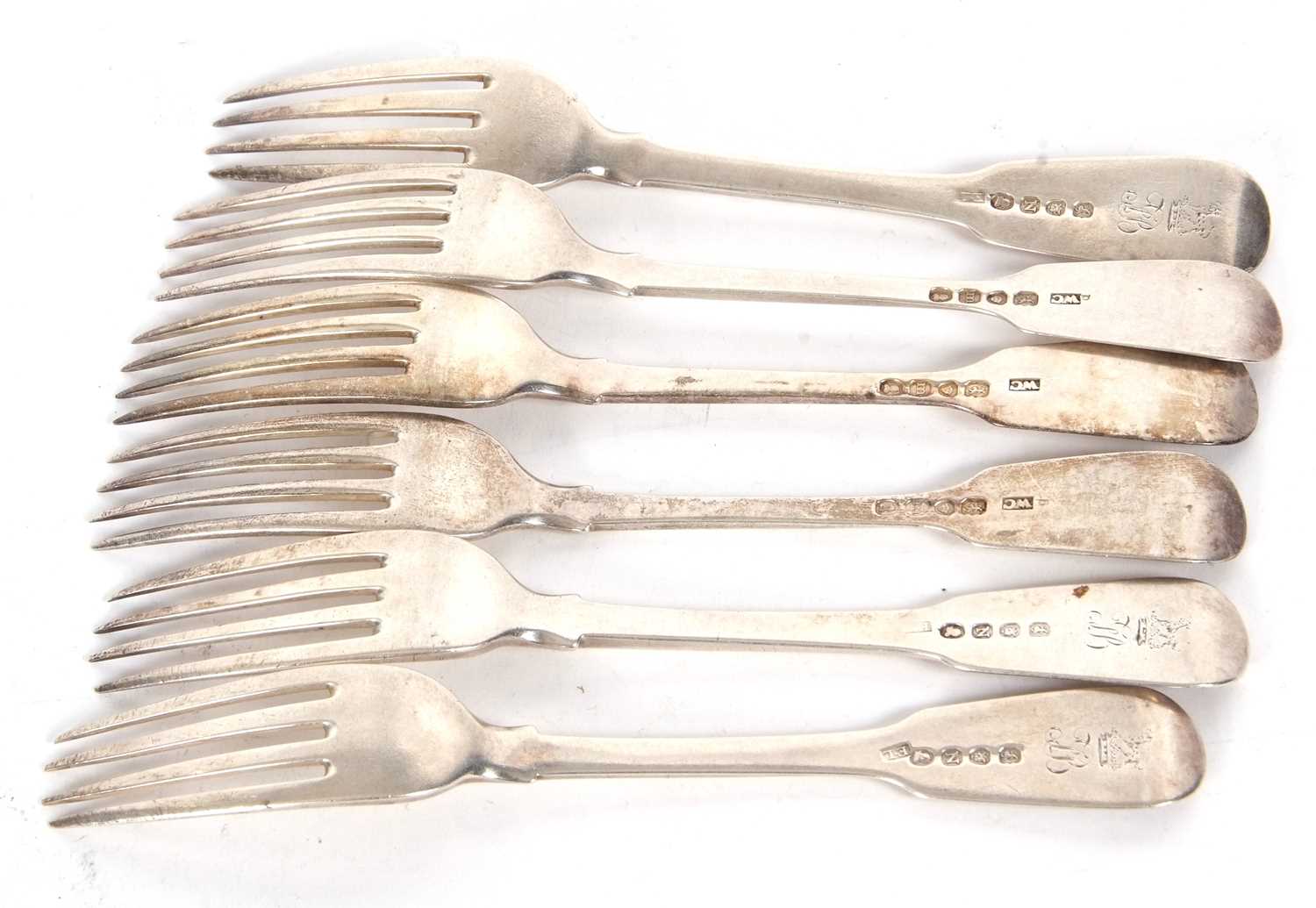Lot 66 - Six Georgian silver dessert forks, fiddle