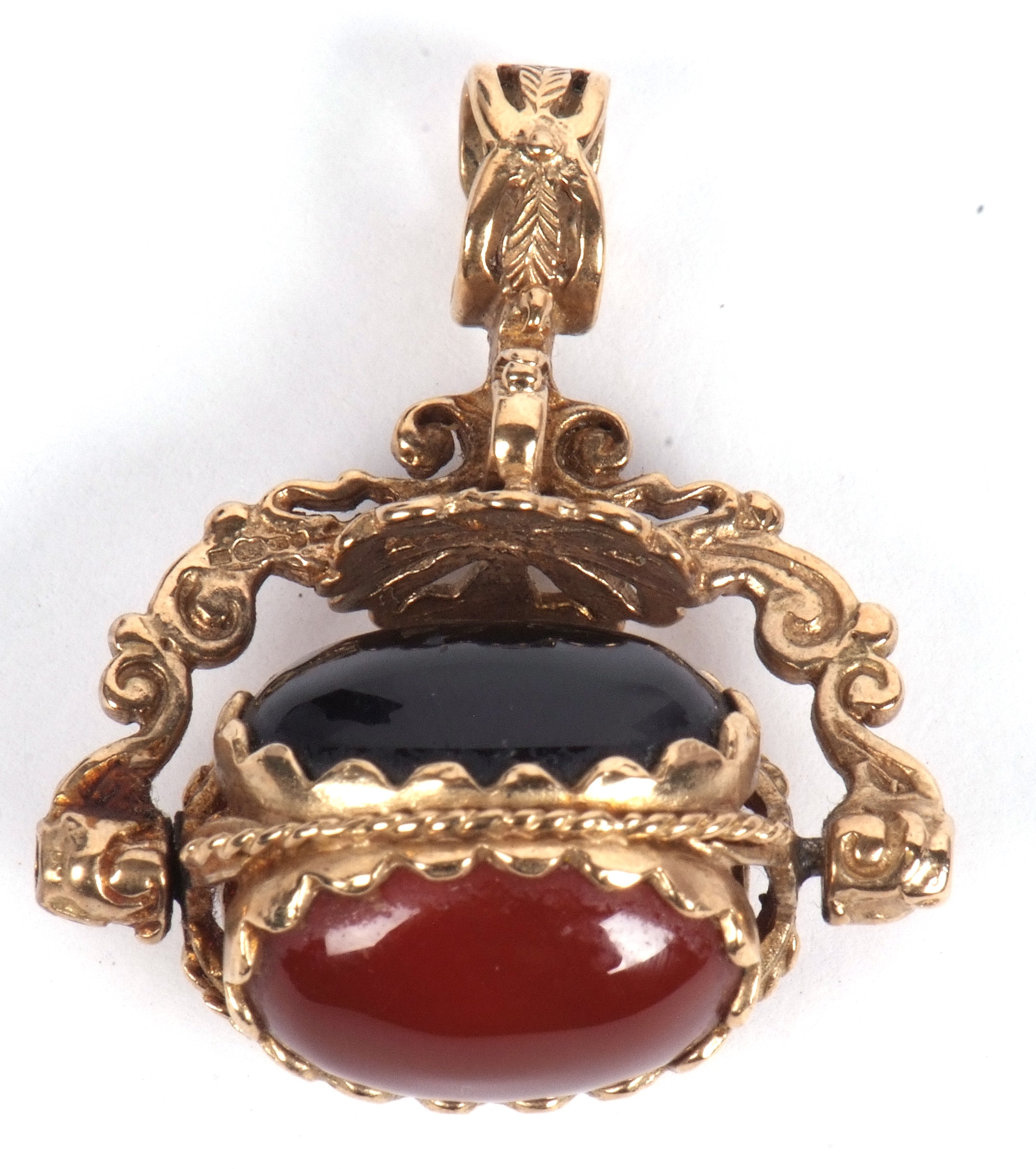 Lot 166 - 9ct gold triple sided swivel fob consists of