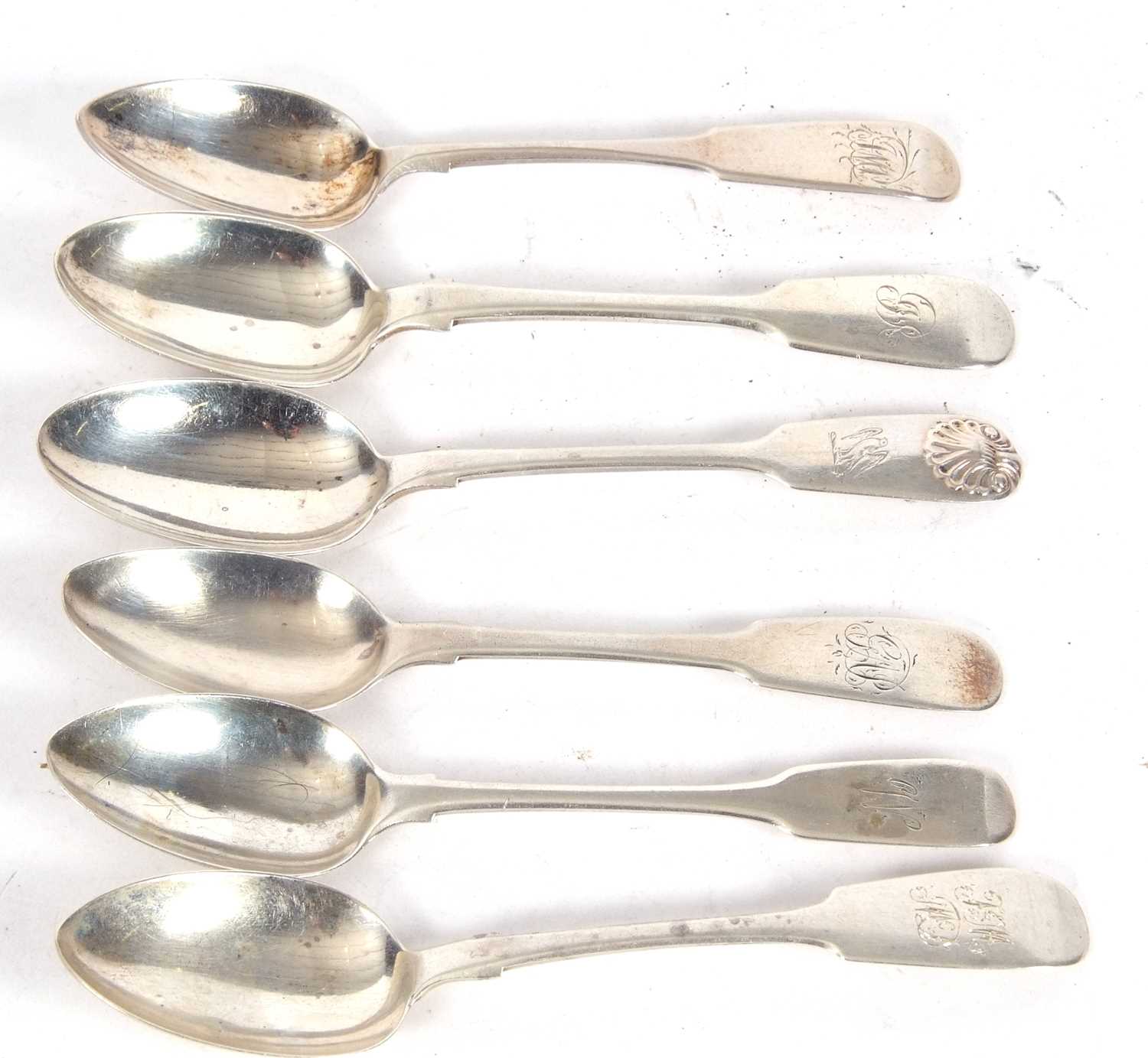 Lot 193 - Six various Newcastle fiddle pattern